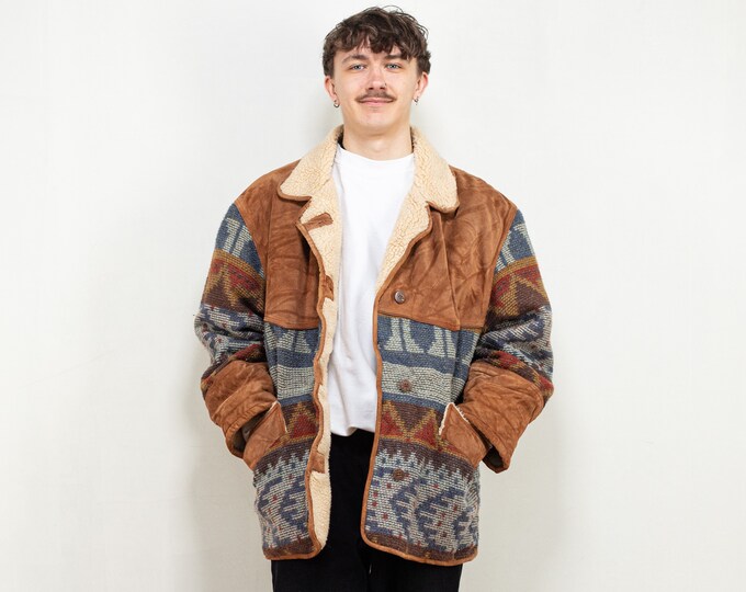 Aztec Suede Coat 80's Navajo Aztec Suede Sherpa Coat Aztec Sheepskin ...