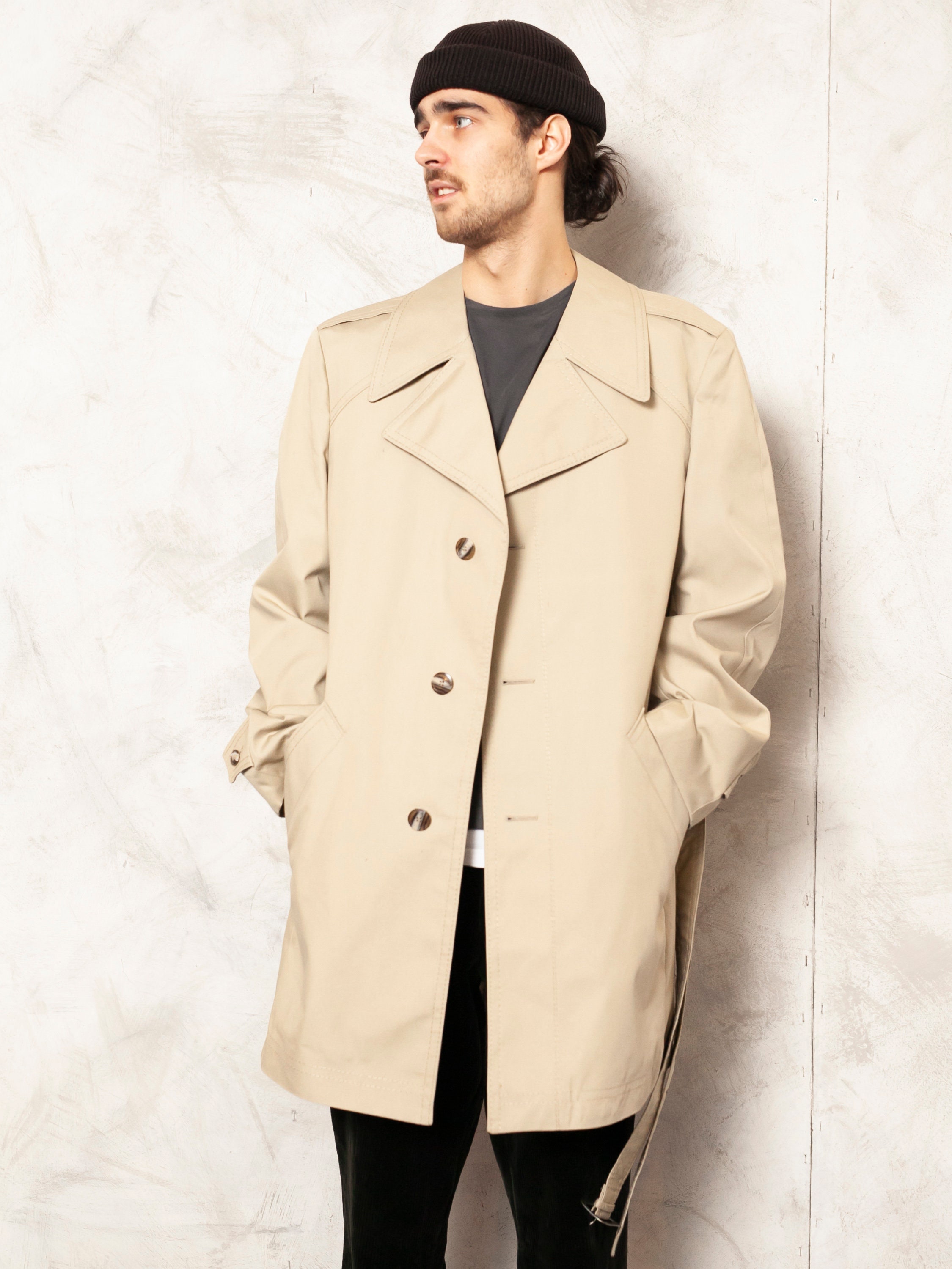 80's Mac Coat duster vintage men 1980's long jacket beige outerwear men ...