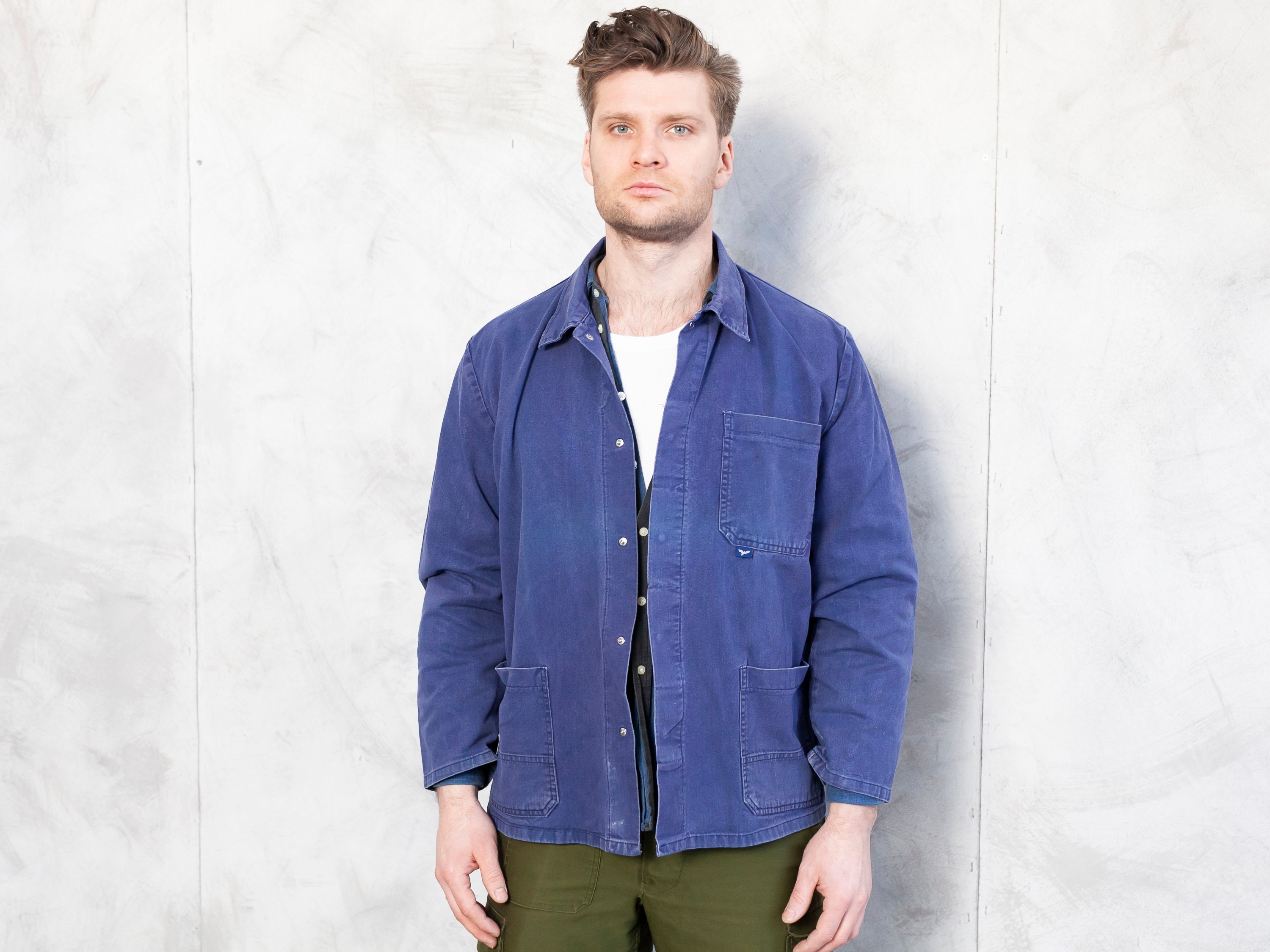 Work Jacket 90's chore vintage workwear outerwear blue 1990's mechanic ...
