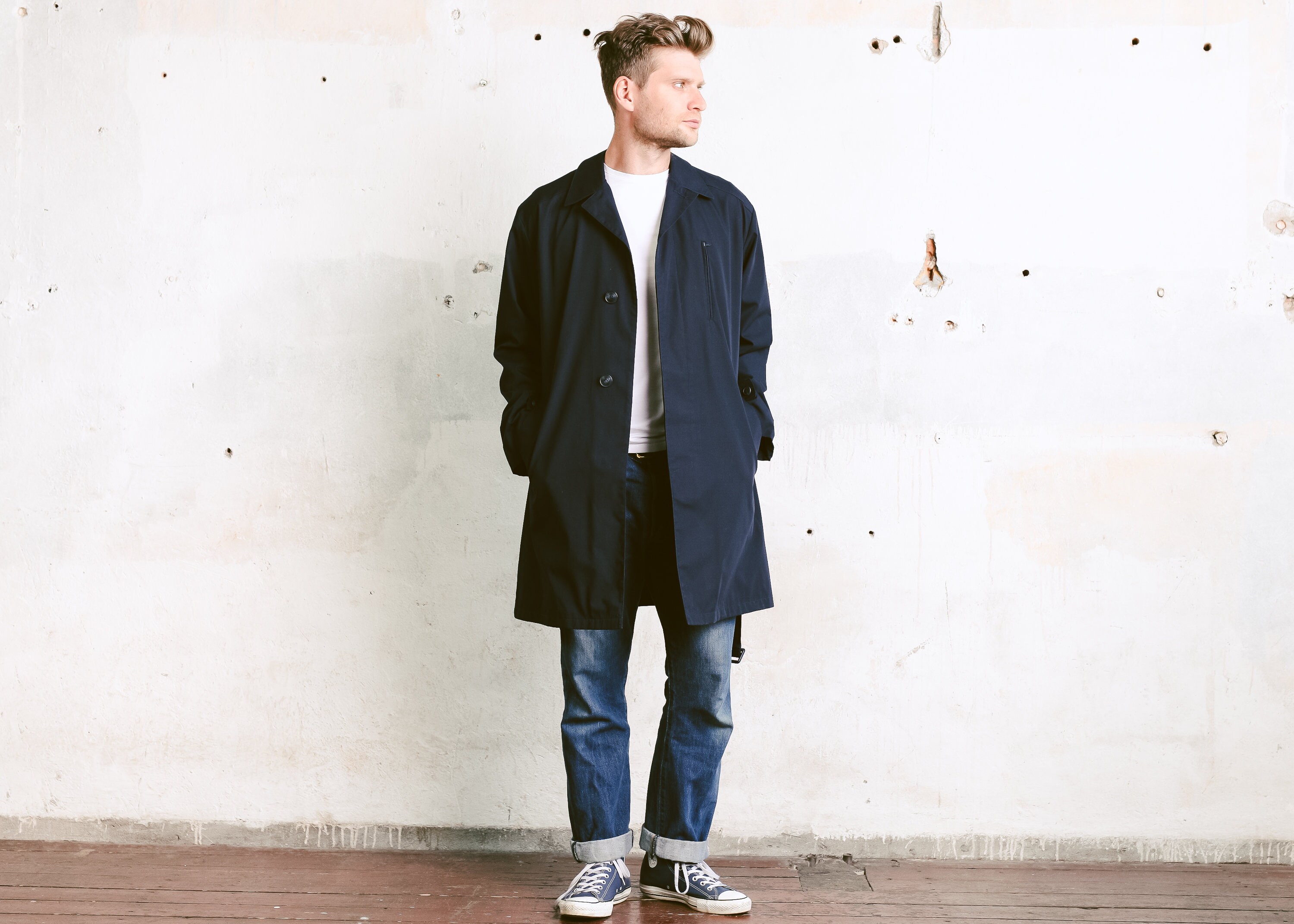 Vintage 70s Mac Coat . Blue Vintage Loose Fit Duster Coat Lightweight ...