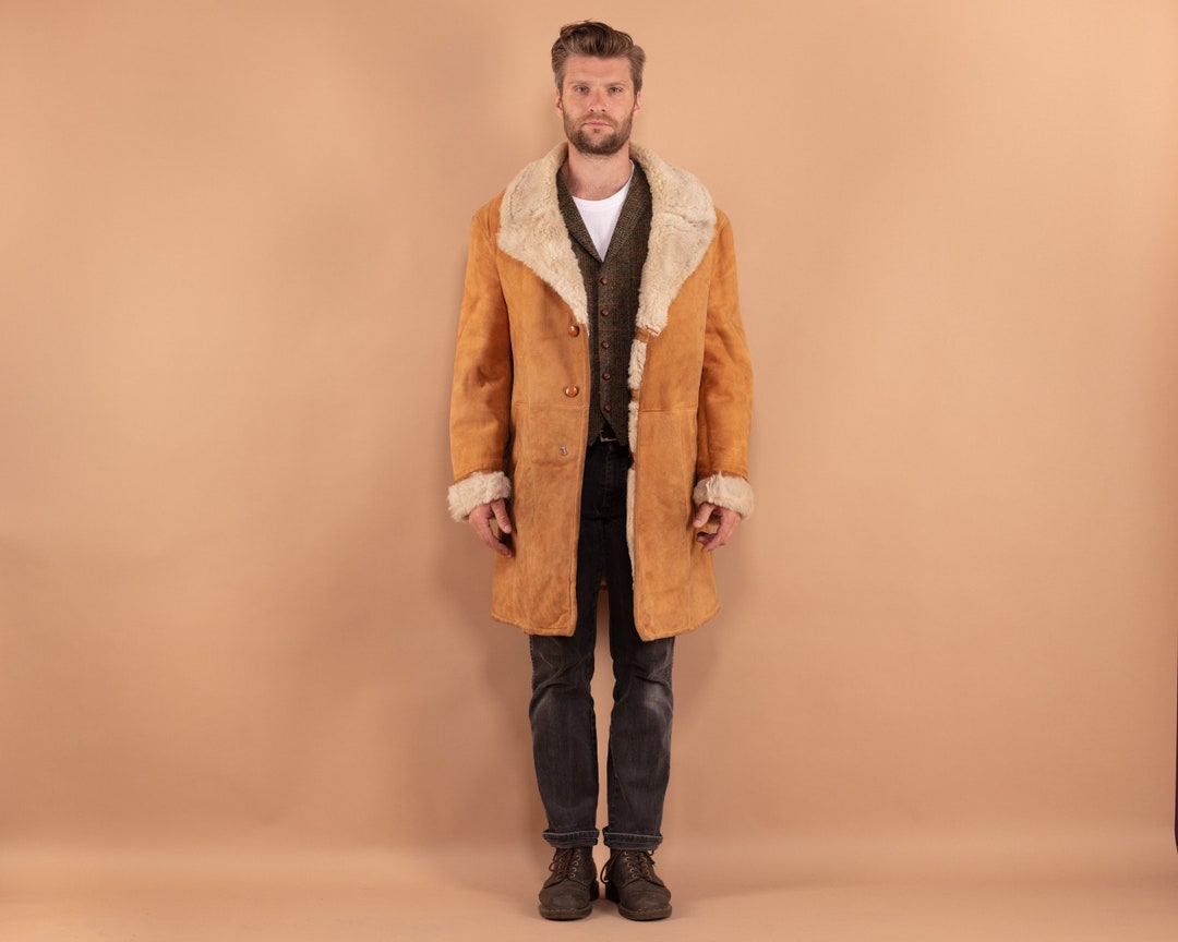 Men's Sheepskin Coat, Vintage Sheepskin Coat XL Size, Men Western Coat ...