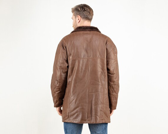 70's Men Sheepskin Coat brown vintage 1970's coat wes… - Gem