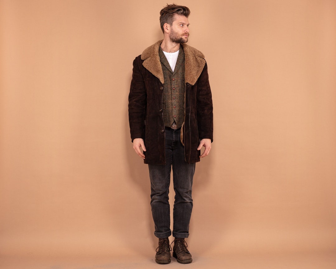 Warm Shearling Coat, Sheepskin Overcoat Medium M, Western Outerwear ...