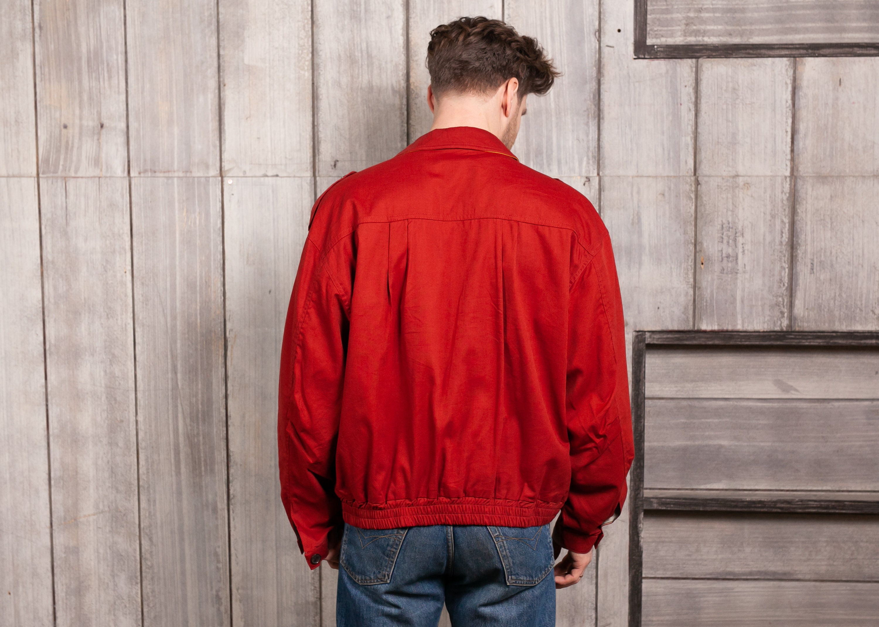Red Spring Jacket . Vintage 90s Windbreaker Jacket Lightweight Cotton ...