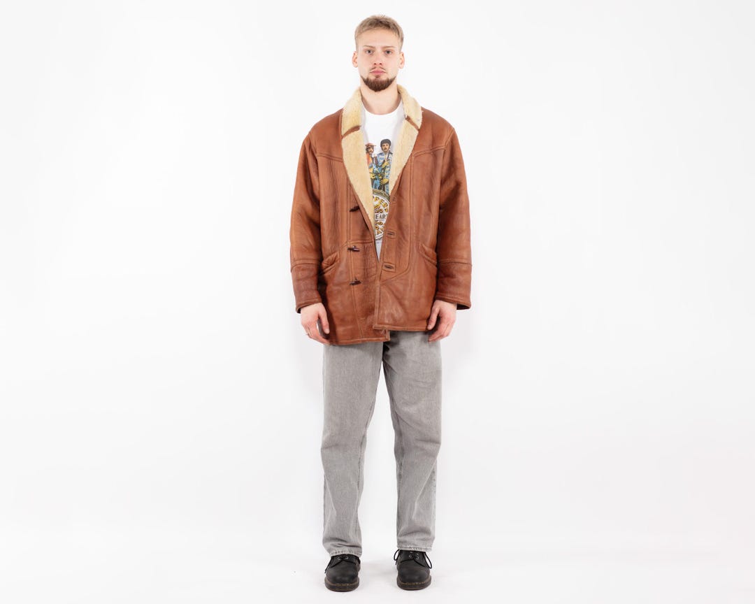 80s Western Sheepskin Shearling Coat, Western Overcoat Men's Size L - Etsy