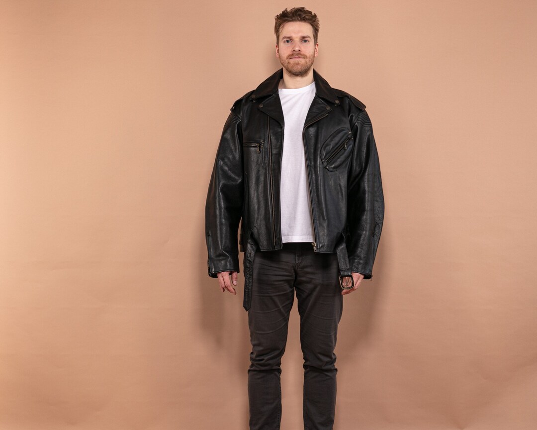 Black Leather Jacket, Size XXL, Vintage Moto Jacket, Plus Size Clothing ...