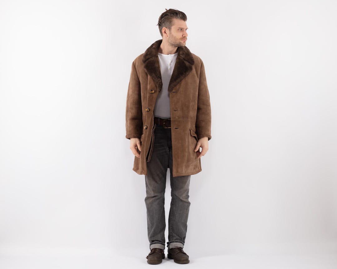 70s Vintage Sheepskin Coat, Western Overcoat, Men's Size L - Etsy