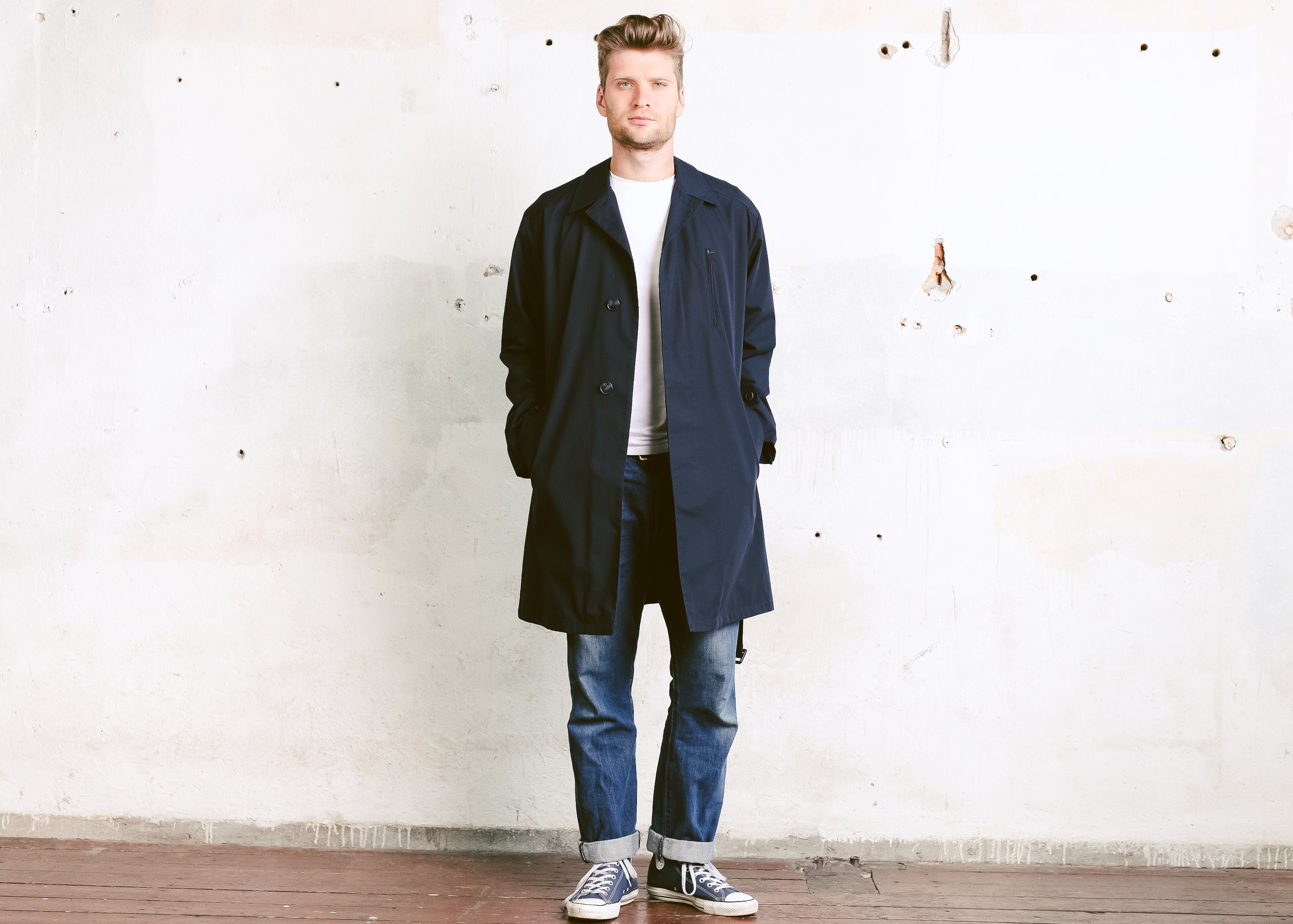 Vintage 70s Mac Coat . Blue Vintage Loose Fit Duster Coat Lightweight ...