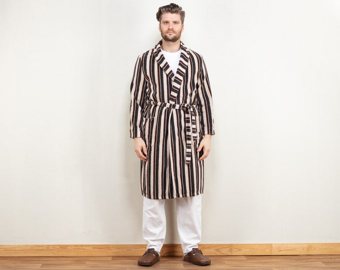 Men Bathrobe Vintage 80's Dressing Gown Morning Robe Striped Terry ...