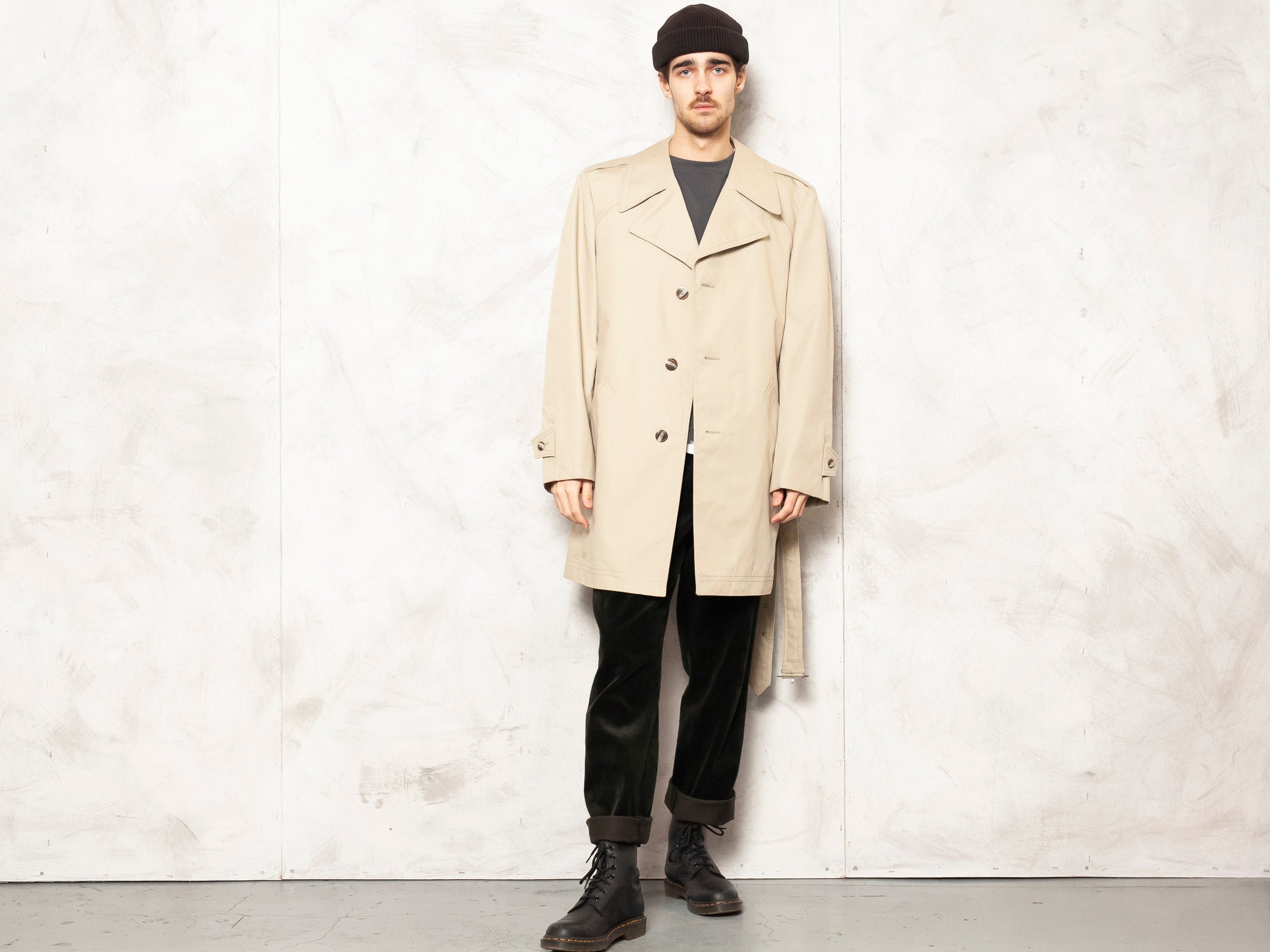 80's Mac Coat duster vintage men 1980's long jacket beige outerwear men ...