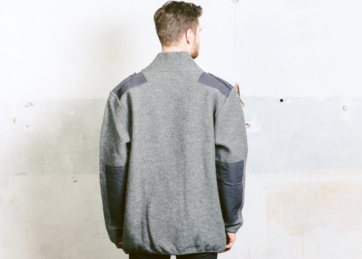 Oversized Wool Bomber Jacket . Men's Vintage 70s Grey Short Coat ...
