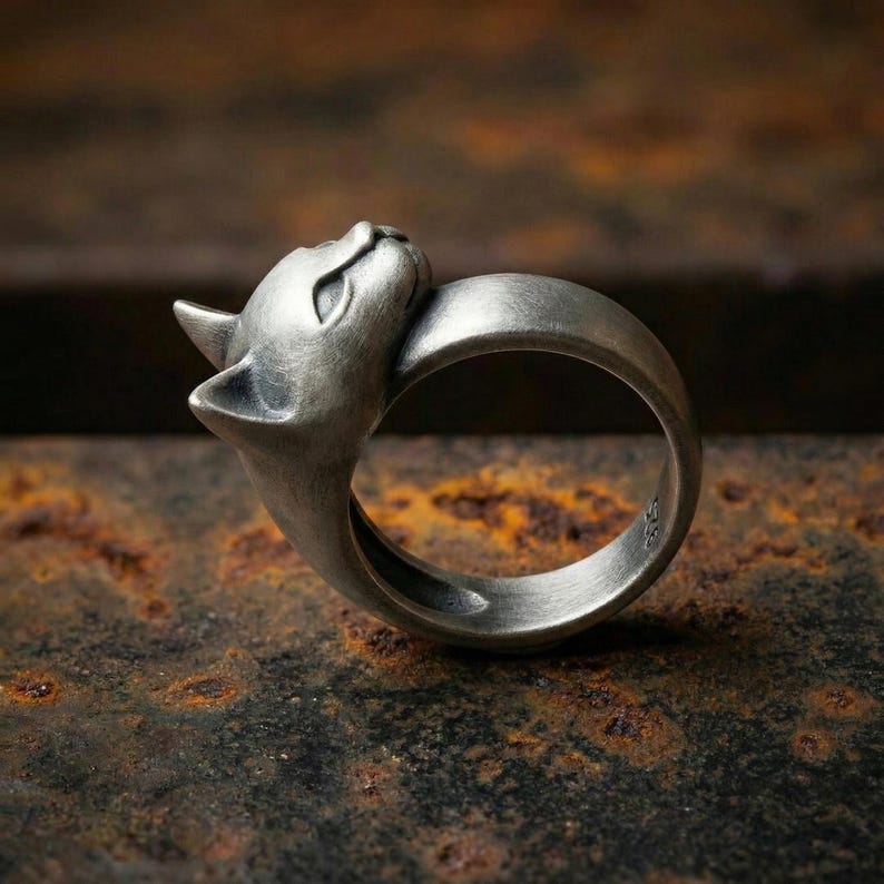 925 Sterling Silver Cat Ring, Minimalist Kitty Jewelry, Oxidized Animal ...