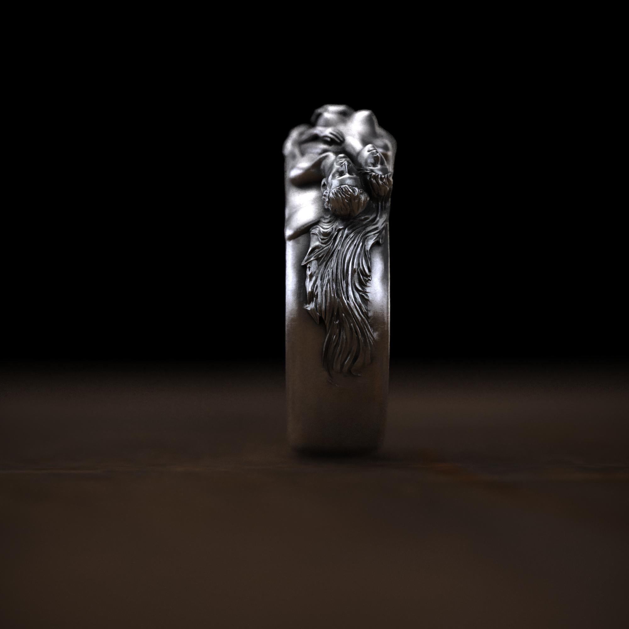 Two Lovers Kissing Ring, 925 Sterling Silver Romantic Couple Ring ...