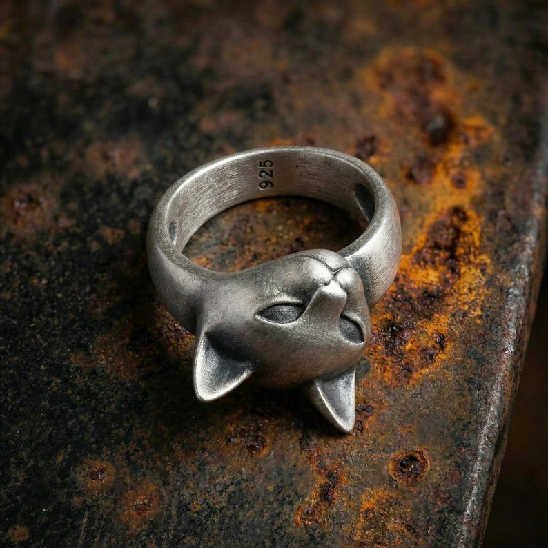 925 Sterling Silver Cat Ring, Minimalist Kitty Jewelry, Oxidized Animal ...