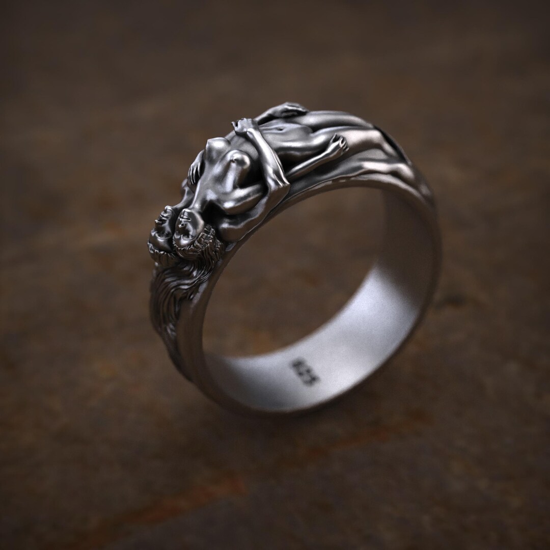 Two Lovers Kissing Ring, 925 Sterling Silver Romantic Couple Ring ...