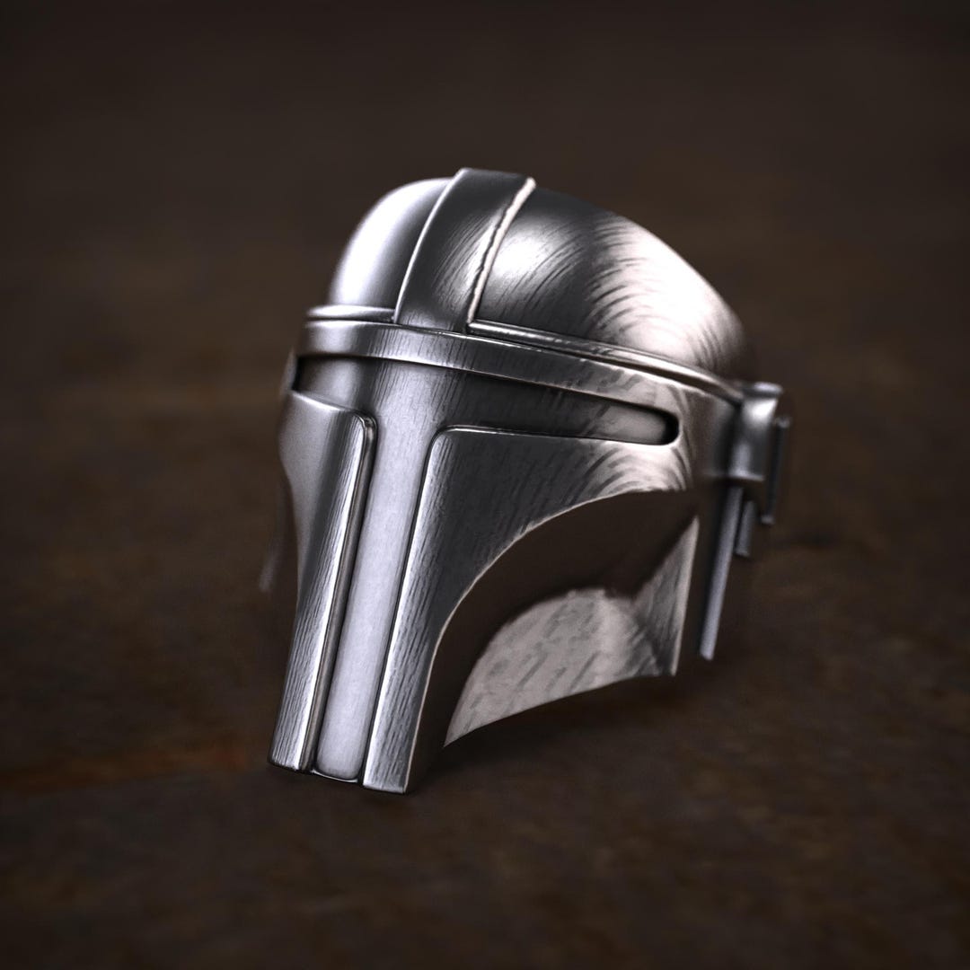 Sci-fi Warrior Helmet Ring in Solid Sterling Silver, Beskar-inspired ...