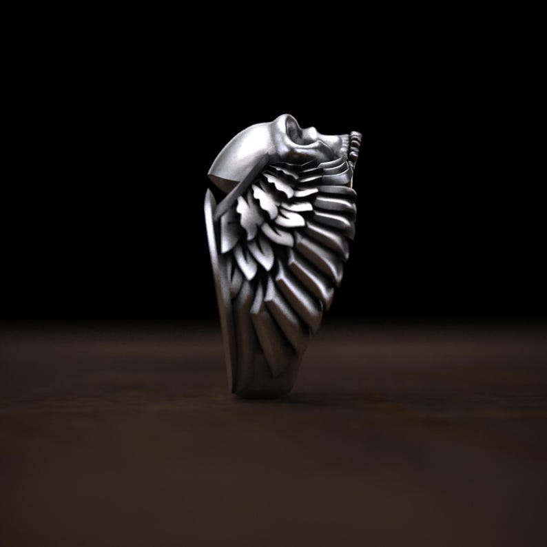 Skull Ring, 925 Solid Sterling Silver, Angel Wings Ring, Heavy Metal ...