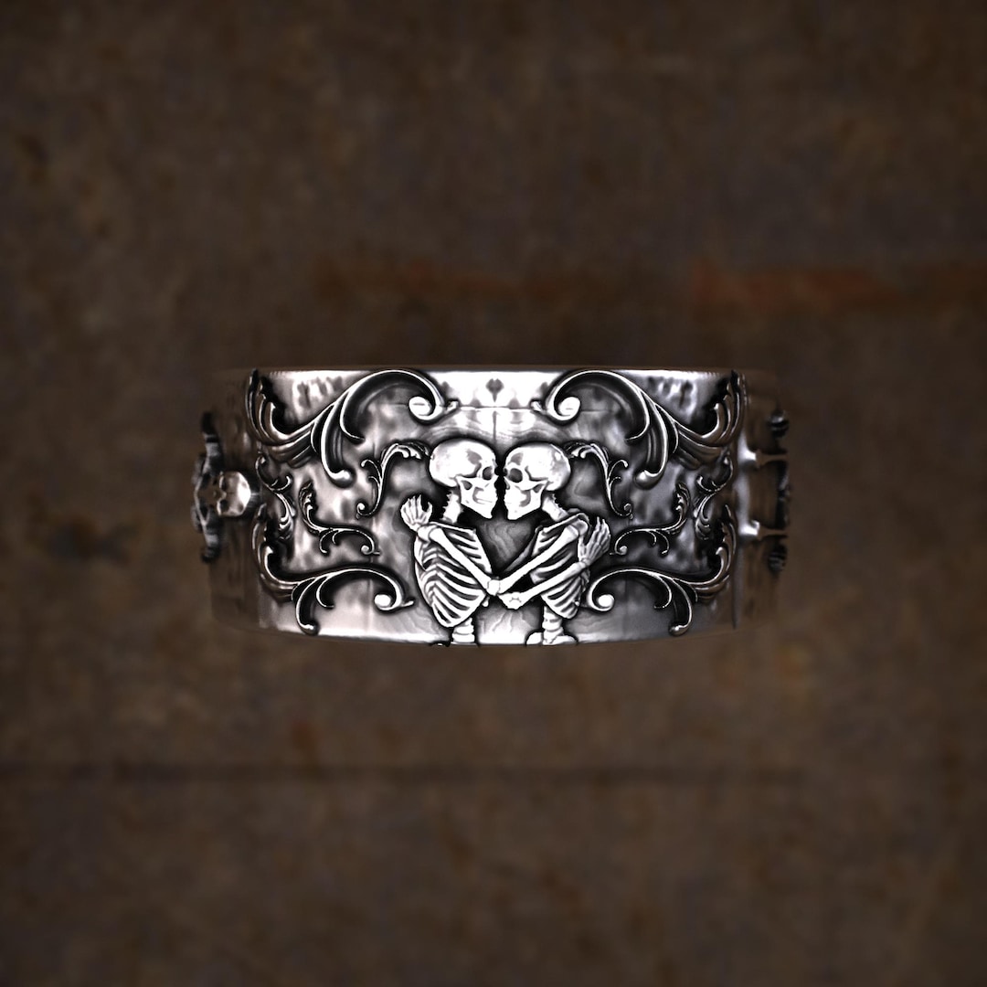 Til Death Skull Ring for Men Gothic Skeleton & Heart Lovers Ring Silver ...