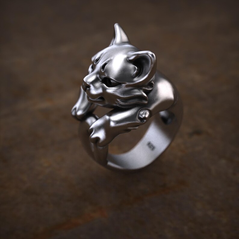 925 Sterling Silver Adjustable Cat Ring, Handcrafted Kitty Jewelry ...
