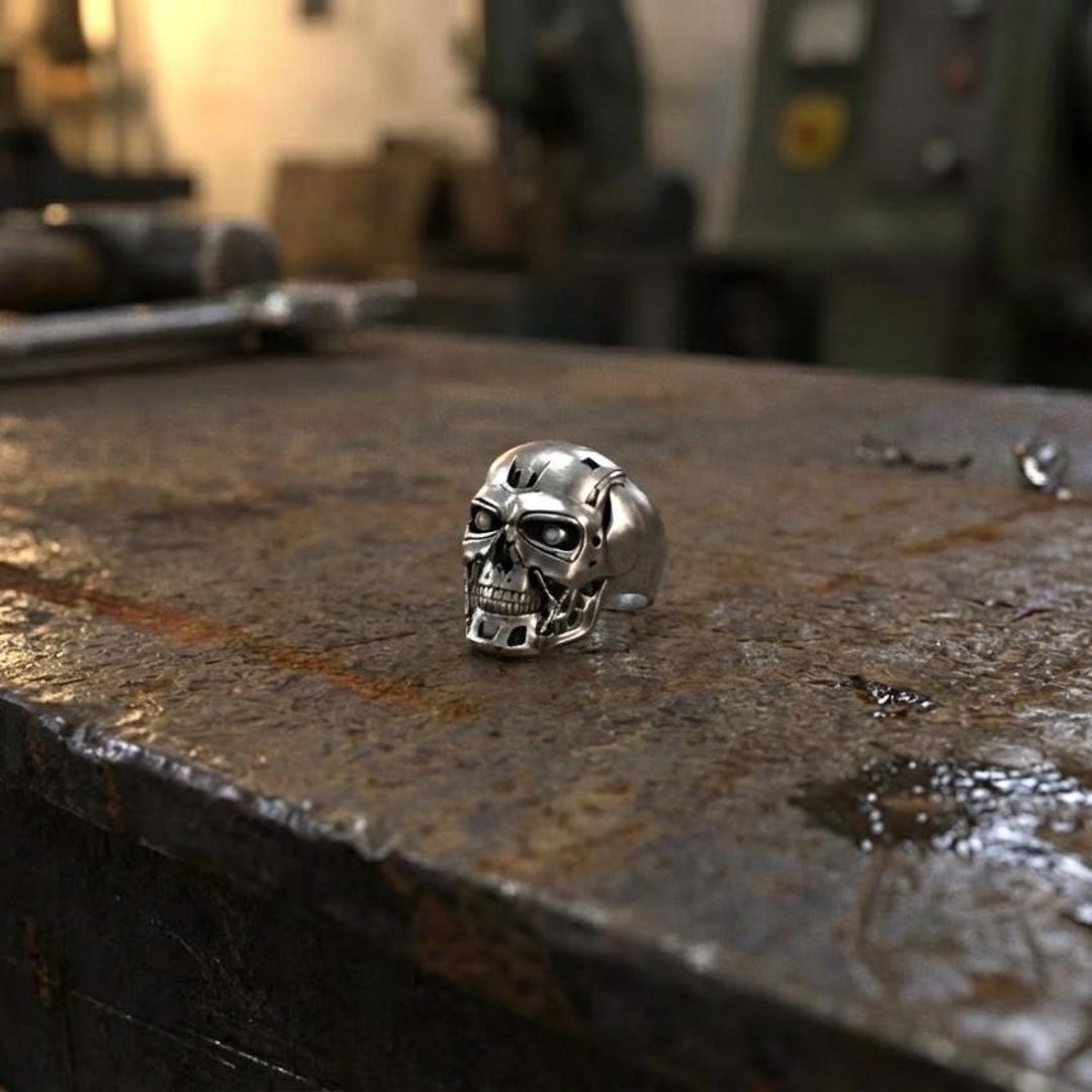 Cyborg Skull Ring, 925 Sterling Silver Robot Band, Sci Fi Men's Jewelry ...
