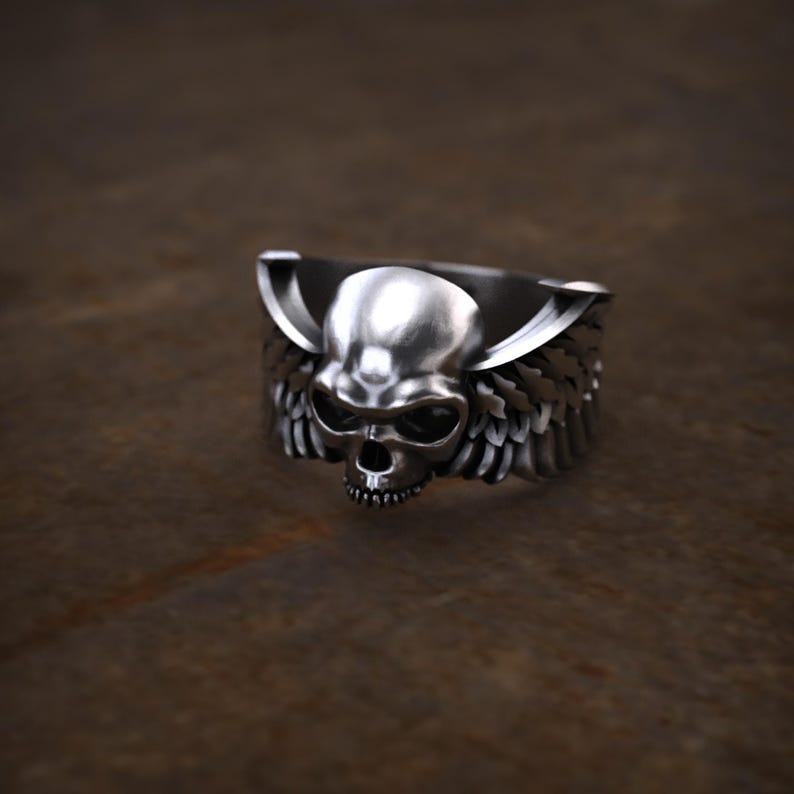 Skull Ring, 925 Solid Sterling Silver, Angel Wings Ring, Heavy Metal ...