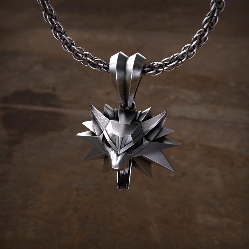 925 Sterling Silver the Witcher-inspired Pendant, Fantasy Wolf Pendant ...