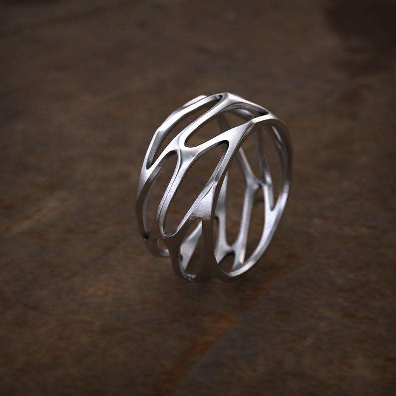 Parametric Design Ring, 925 Sterling Silver Handmade Architectural Band ...
