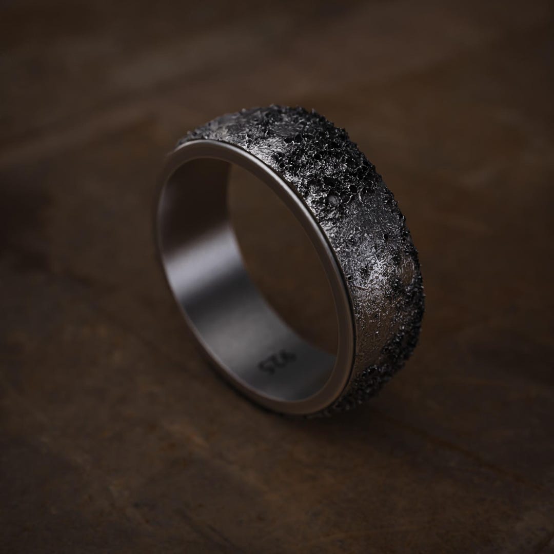 925 Sterling Silver Volcanic Texture Ring for Men Rugged Lava Rock ...