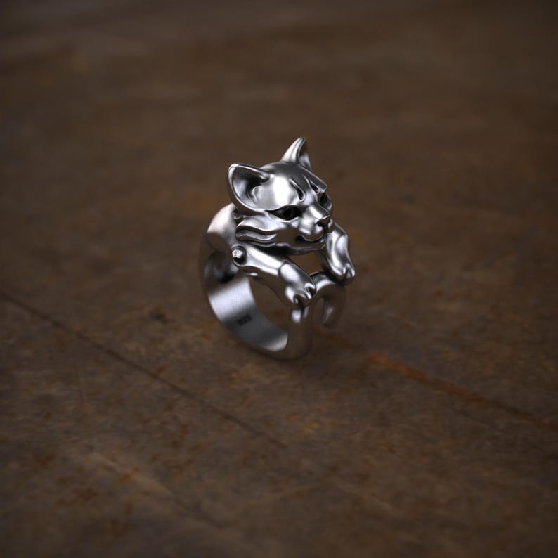 925 Sterling Silver Adjustable Cat Ring, Handcrafted Kitty Jewelry ...
