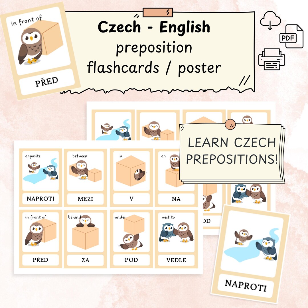 Czech Language Preposition Flashcards and Poster, Česky Anglické Flash ...