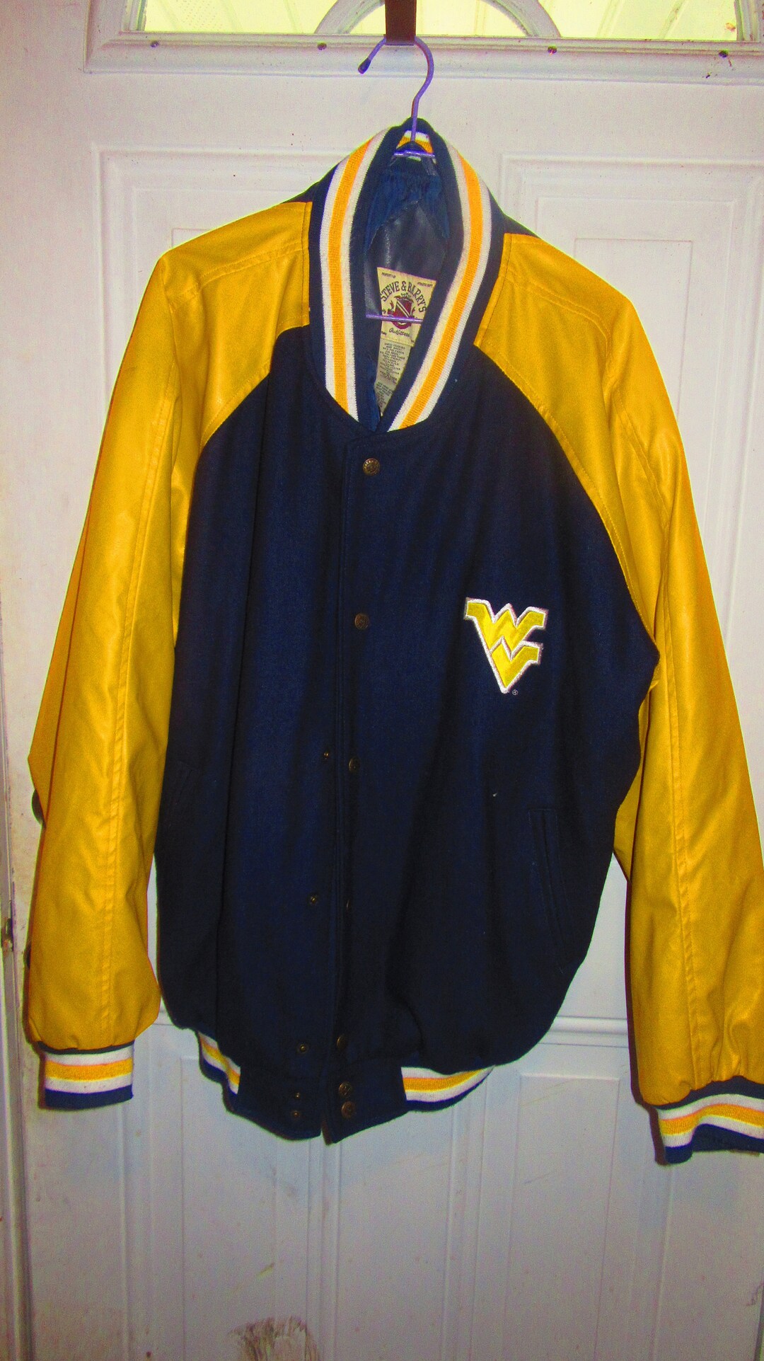 Vintage 1990s West Virginia University Steve Barrys Wool N Faux Leather ...