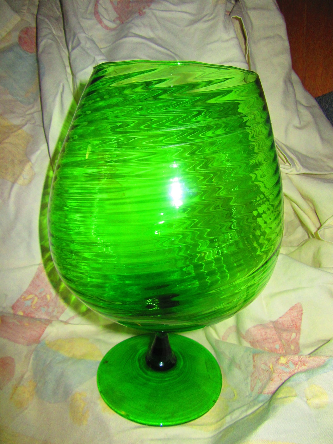 Vintage MCM 13 IN Oversized Snifter ITALIAN Green Glass Fish Bowl ...