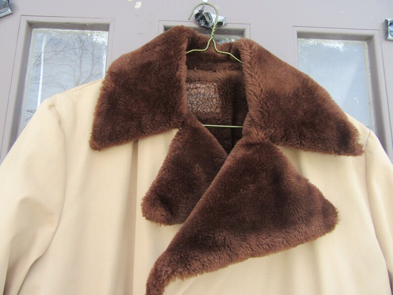 Vintage 1970s Khaki Brown Men's Faux Fur Lined Rancher Jacket Sz MENS ...