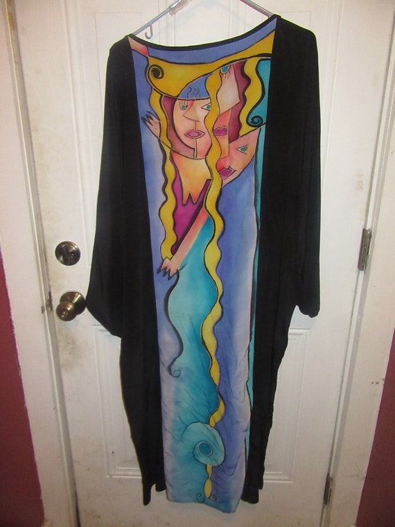 1980 PICASSO STYLE SILK rayon Modern art dres… - Gem