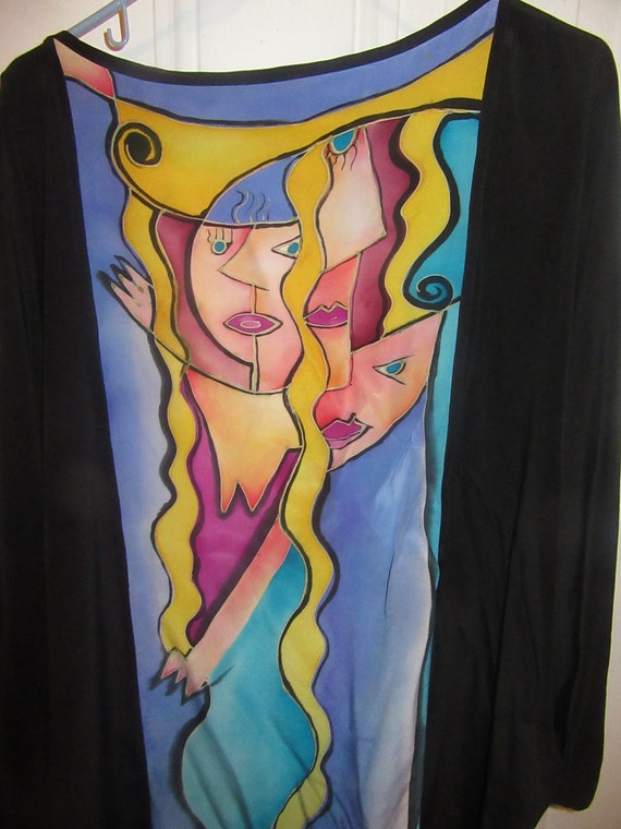 1980 PICASSO STYLE SILK rayon Modern art dres… - Gem