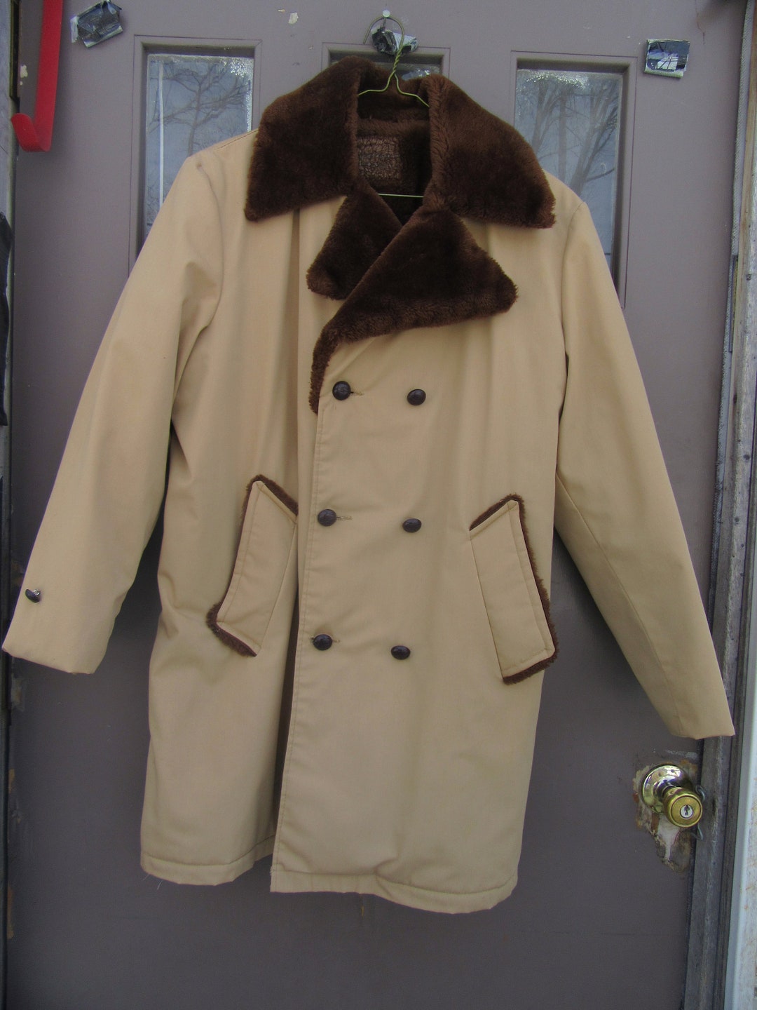 Vintage 1970s Khaki Brown Men's Faux Fur Lined Rancher Jacket Sz MENS ...