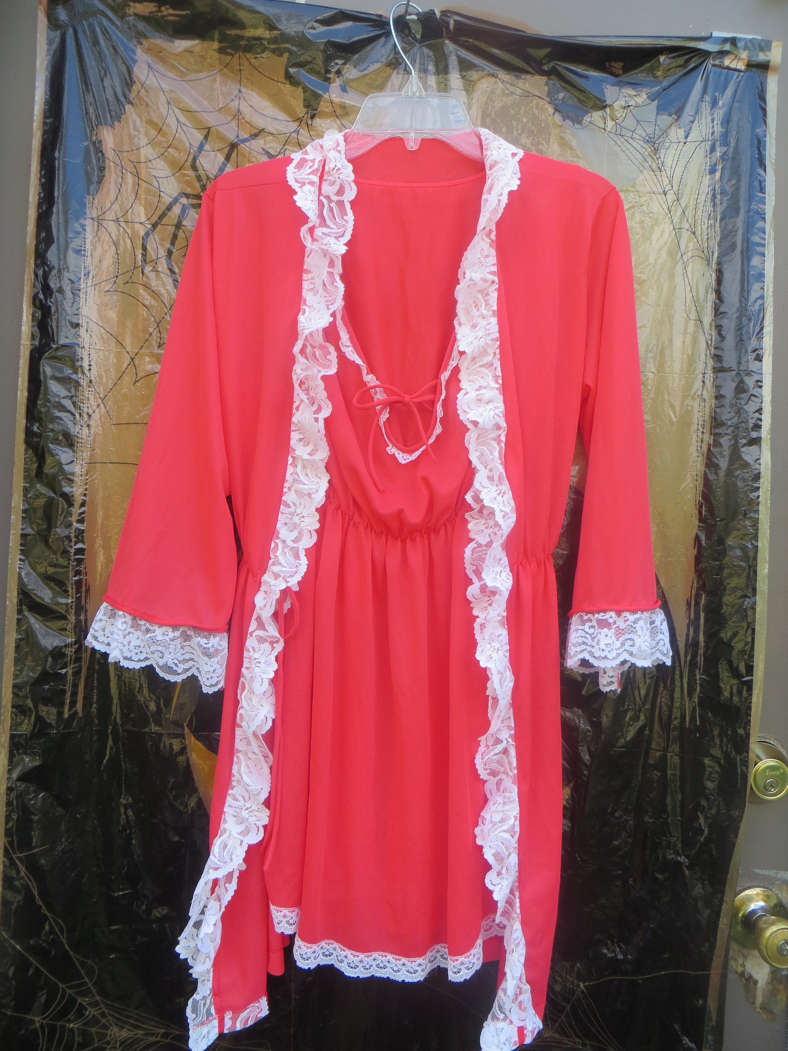 1960s Red Nylon and Lace Peignoir SHORTY Mini Robe & Nightgown - Etsy