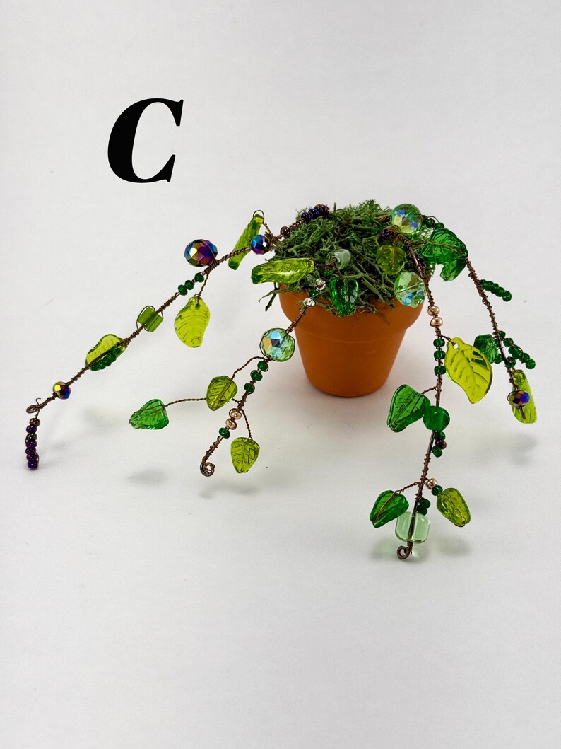 Wire-wrapped Beaded Succulent in Mini Clay Pot | Crystal Green Leaves ...