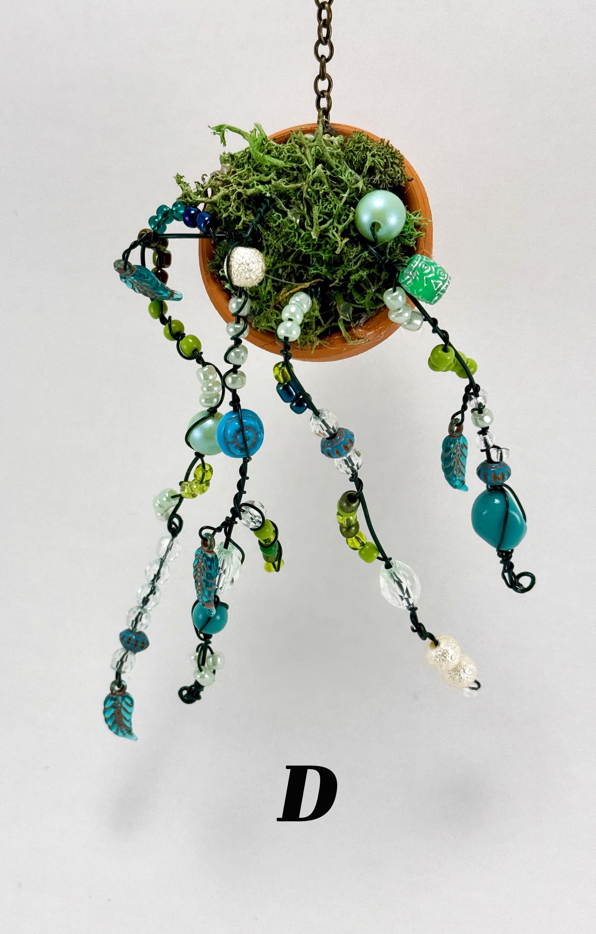 Wire-wrapped Beaded Succulent in Mini Clay Pot | Crystal Green Leaves ...