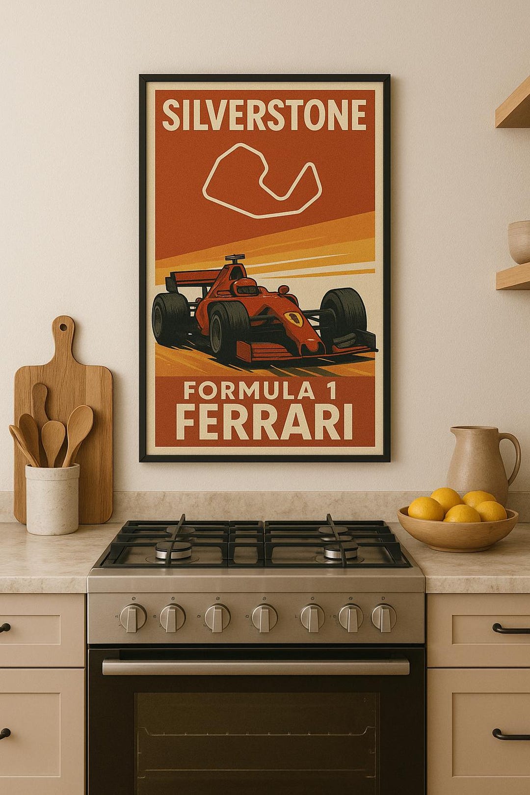 Bold Ferrari Formula 1 Silverstone Poster - Retro Style F1 Digital Art ...