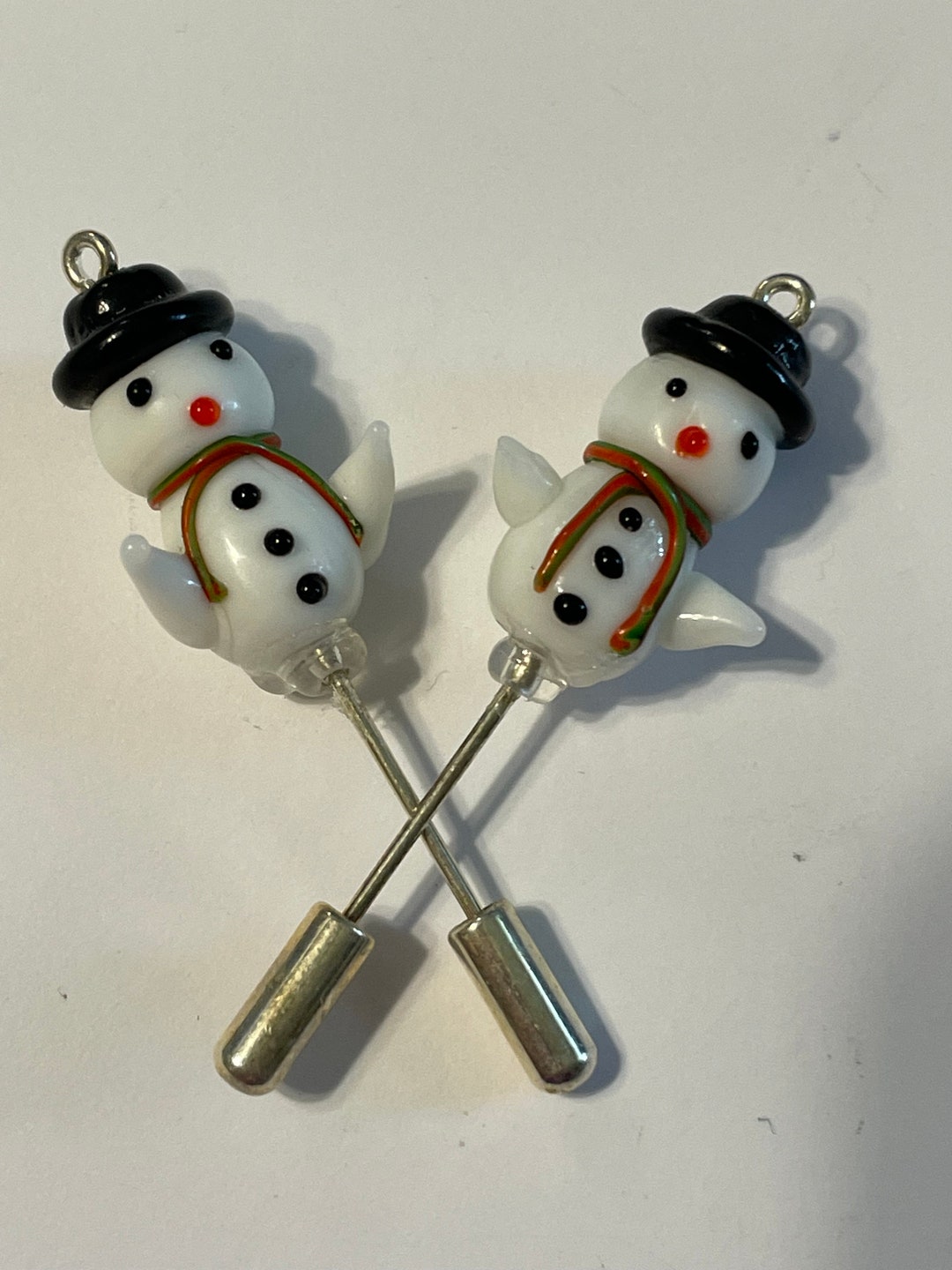 Set of 2 Glass Snowmen Counting Marking Pins | Stitch Markers ...