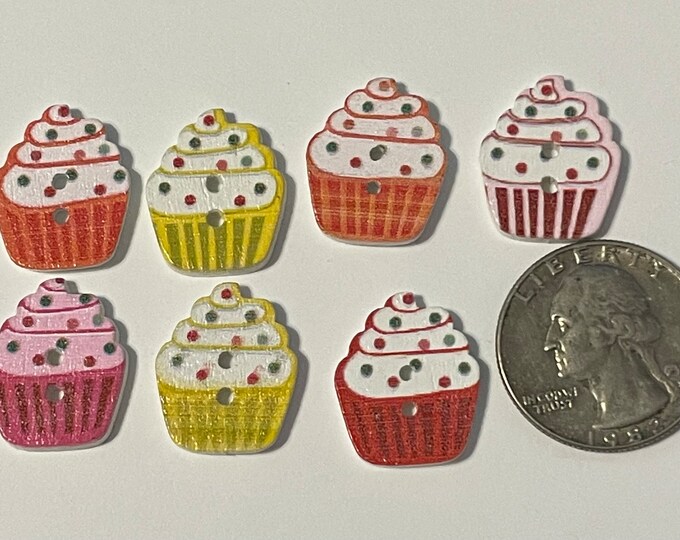 Set of 7 Wood Cupcake Buttons | 2 Hole | Colorful - Etsy