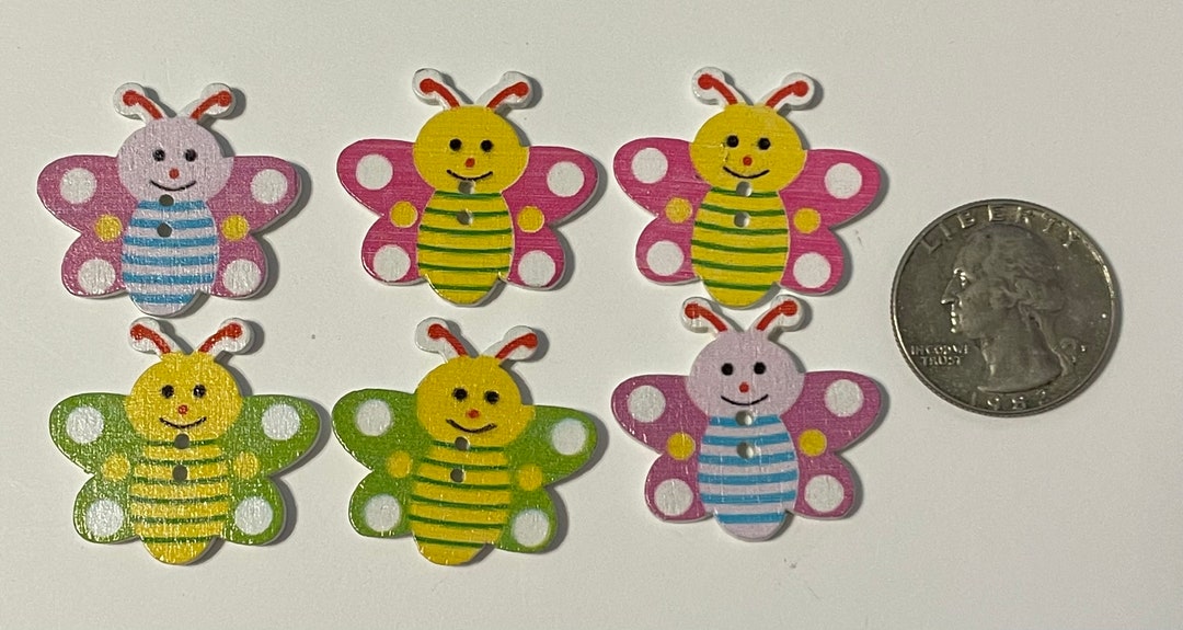 Set of 6 Wood Bumble Bees BUTTONS | 2 Hole | Colorful - Etsy