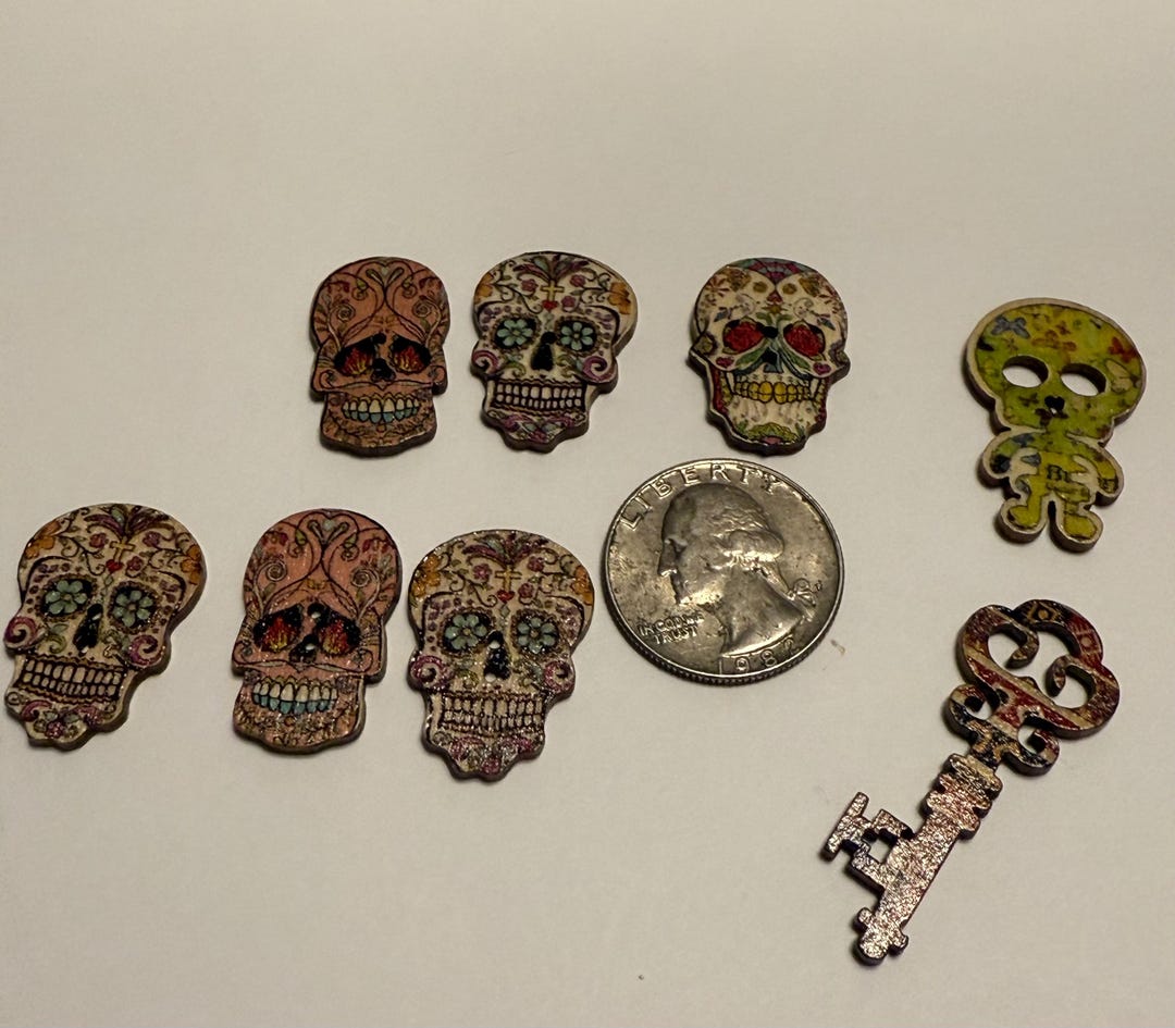 Colorful Wood Skeleton & Key Buttons | 2-hole Set of 8 - Etsy