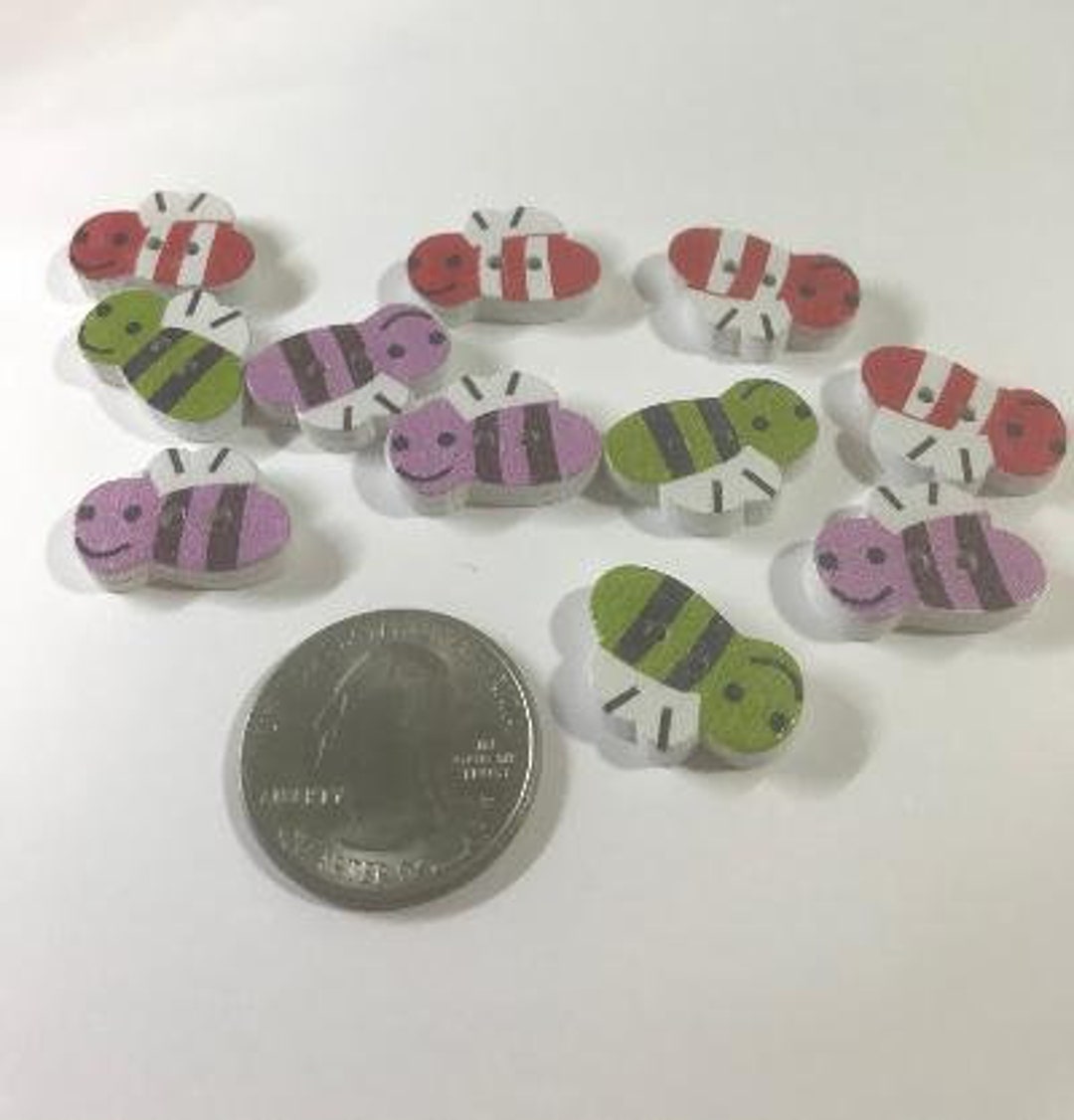 Set of 11 Wood Bee's BUTTONS 2 Hole Colorful - Etsy