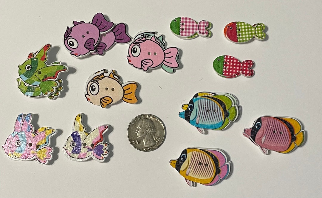 Set of 12 Wood Fish BUTTONS | 2 Hole | Colorful - Etsy