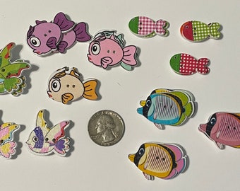 Set of 7 Wood Stars Smiley Face BUTTONS | 2 Hole | Colorful - Etsy