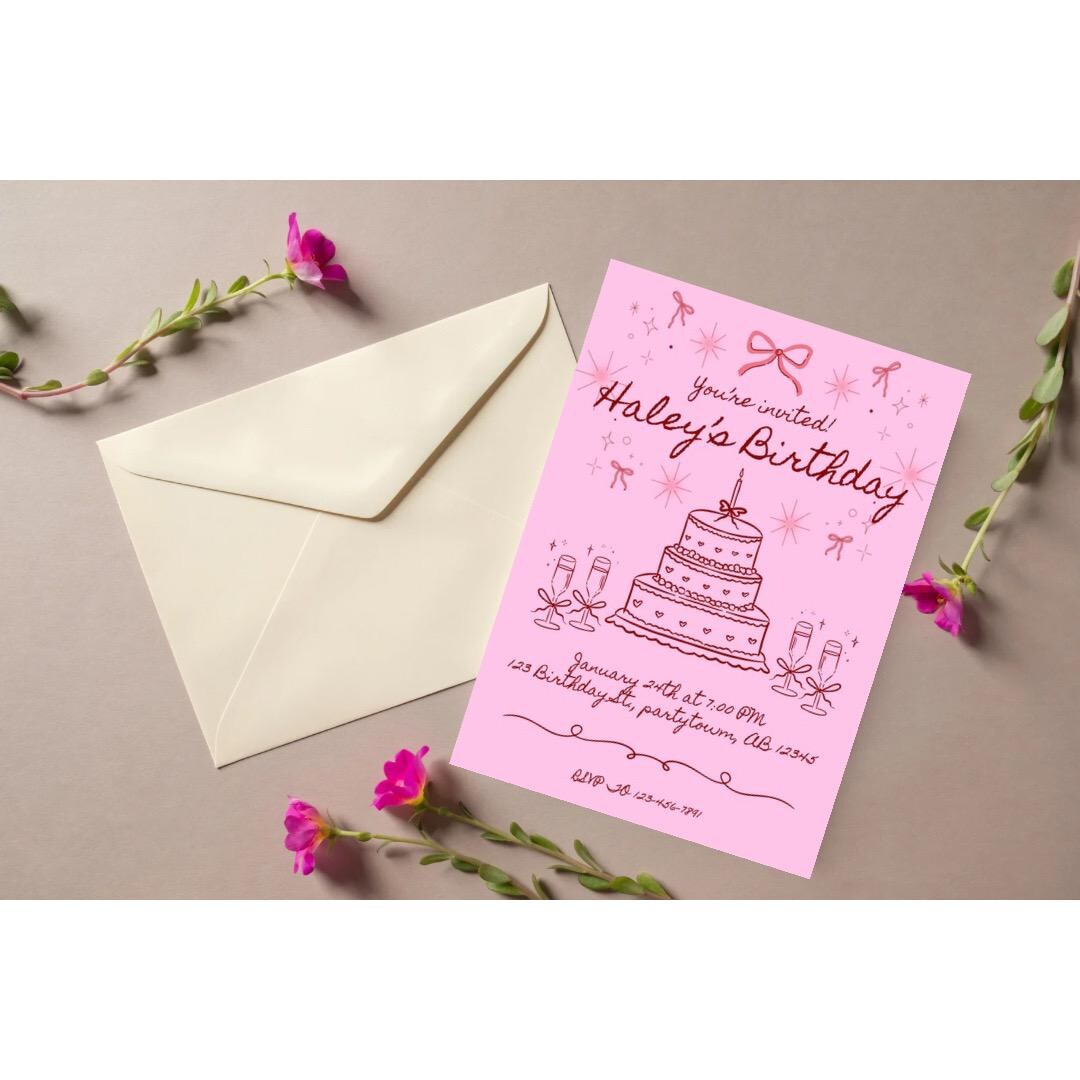 Printable Birthday Invitation: Customizable Pink Party Template ...