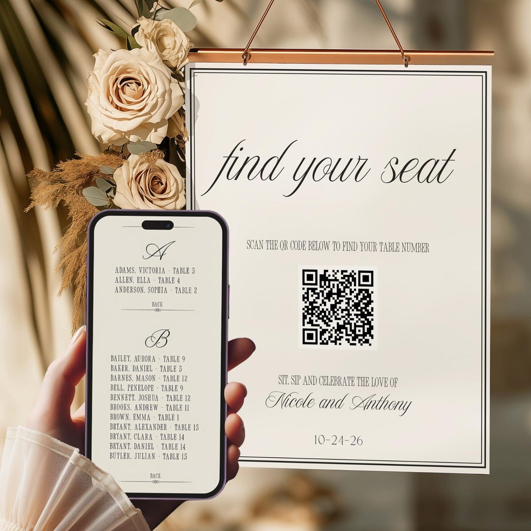 Modern QR Code Wedding Seating Chart Sign, Seating Plan Website ...