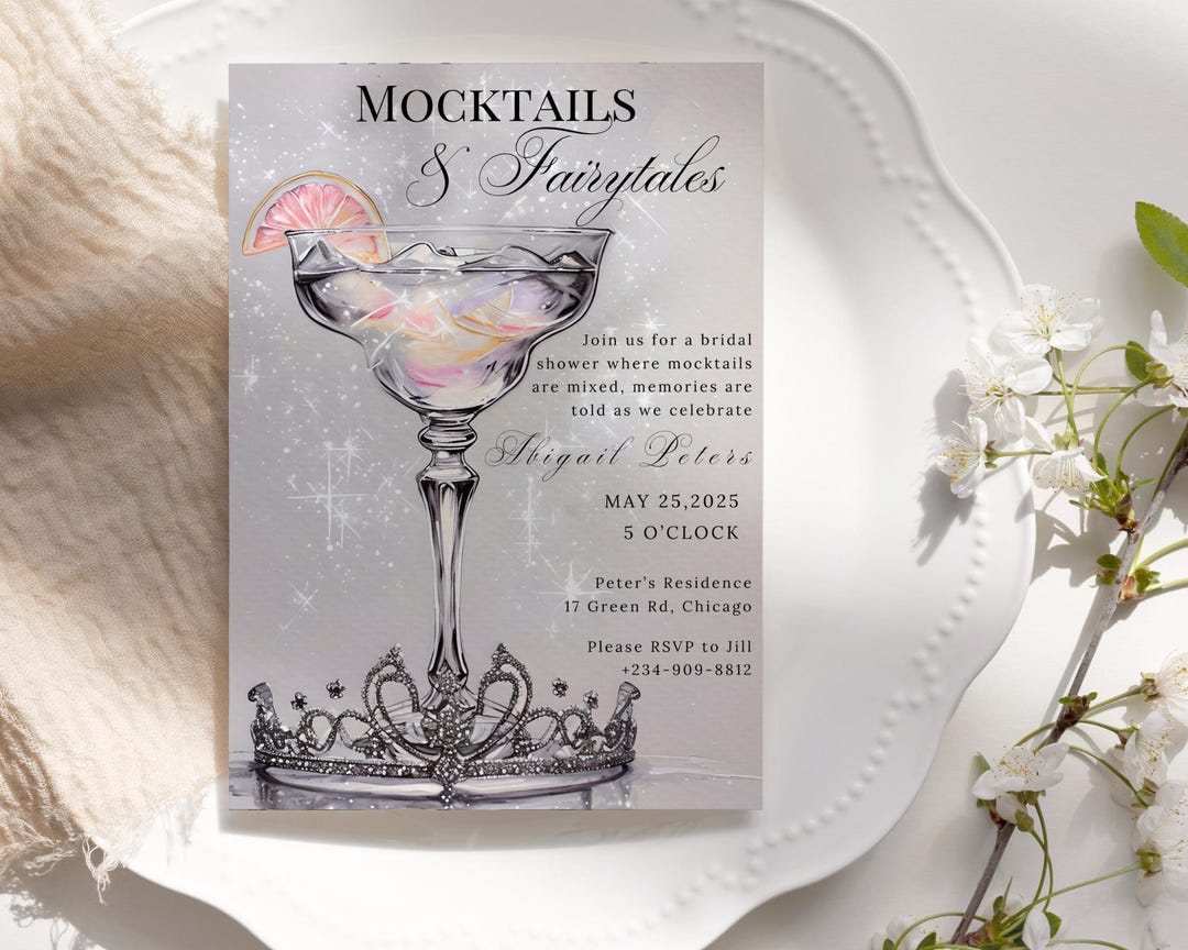 Mocktail Bridal Shower Invitation: Purple Fairytale (editable Canva ...